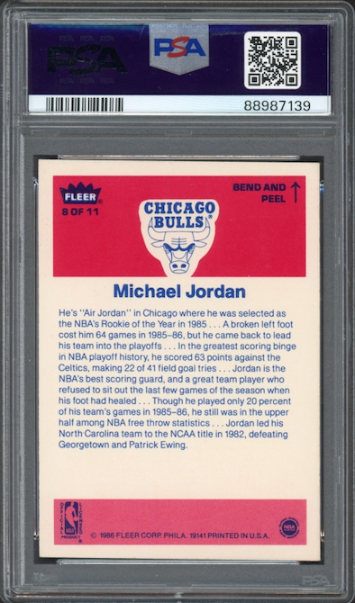 1986 Fleer Sticker #8 Michael Jordan ROOKIE PSA MINT 9 – Hall of Fame ...